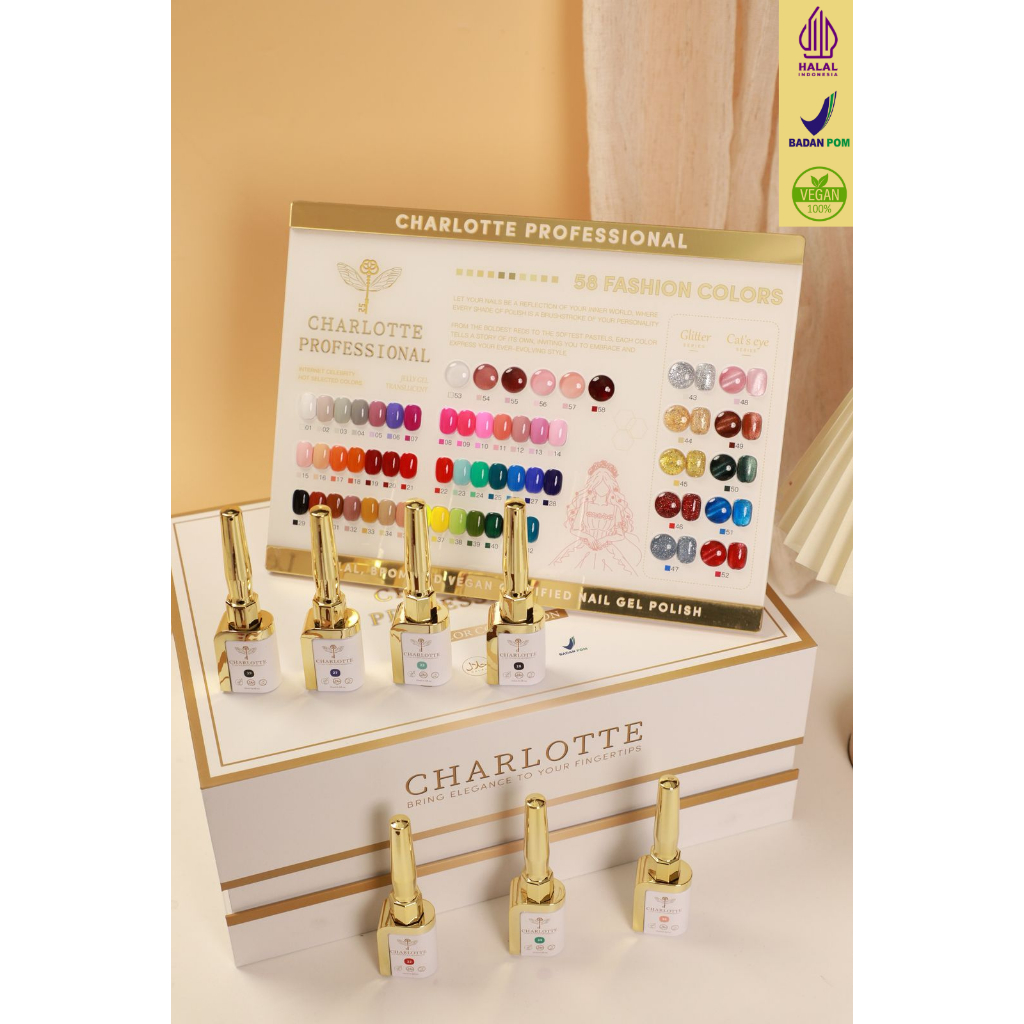 Jual (BPOM & HALAL) CHARLOTTE PROFESSIONAL UV Gel Polish Set Premium 58 ...