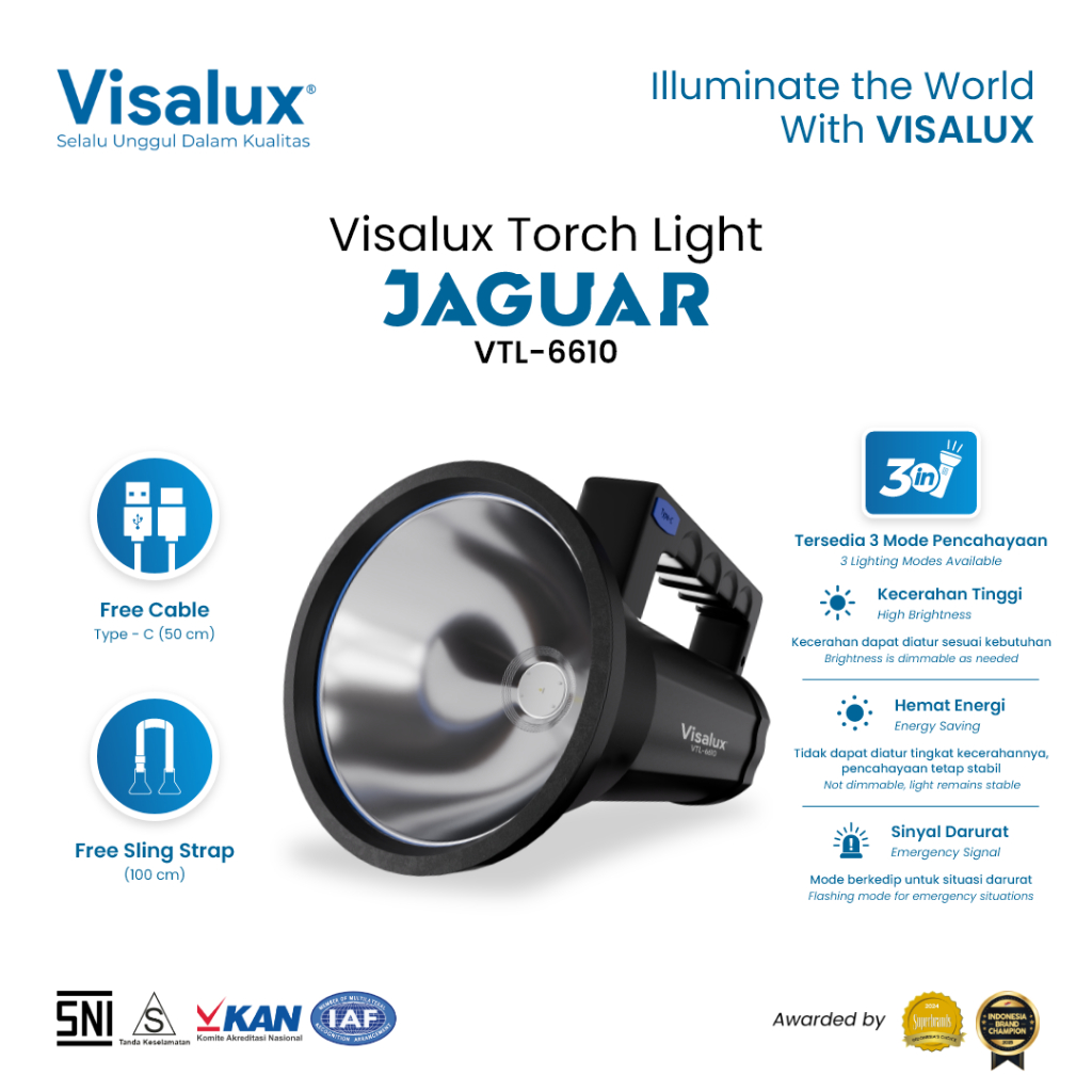 Jual Visalux Jaguar Torch Light 10W Rechargeable - Lampu Senter 3 Mode ...