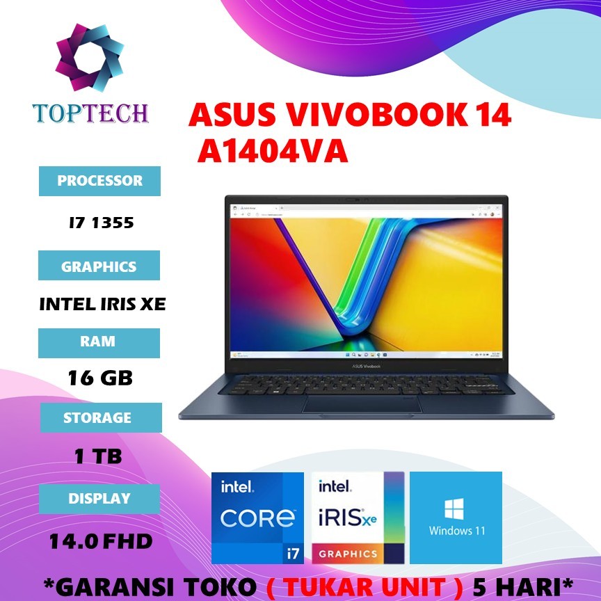 Jual LAPTOP ASUS VIVOBOOK 14 A1404VA I7 1355 RAM 16GB SSD 1TB W11+OHS ...