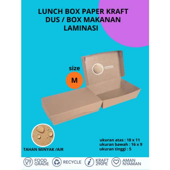 Jual LUNCH BOX PAPER KRAFT DUS/BOX MAKANAN LAMINASI SIZE M | Shopee ...