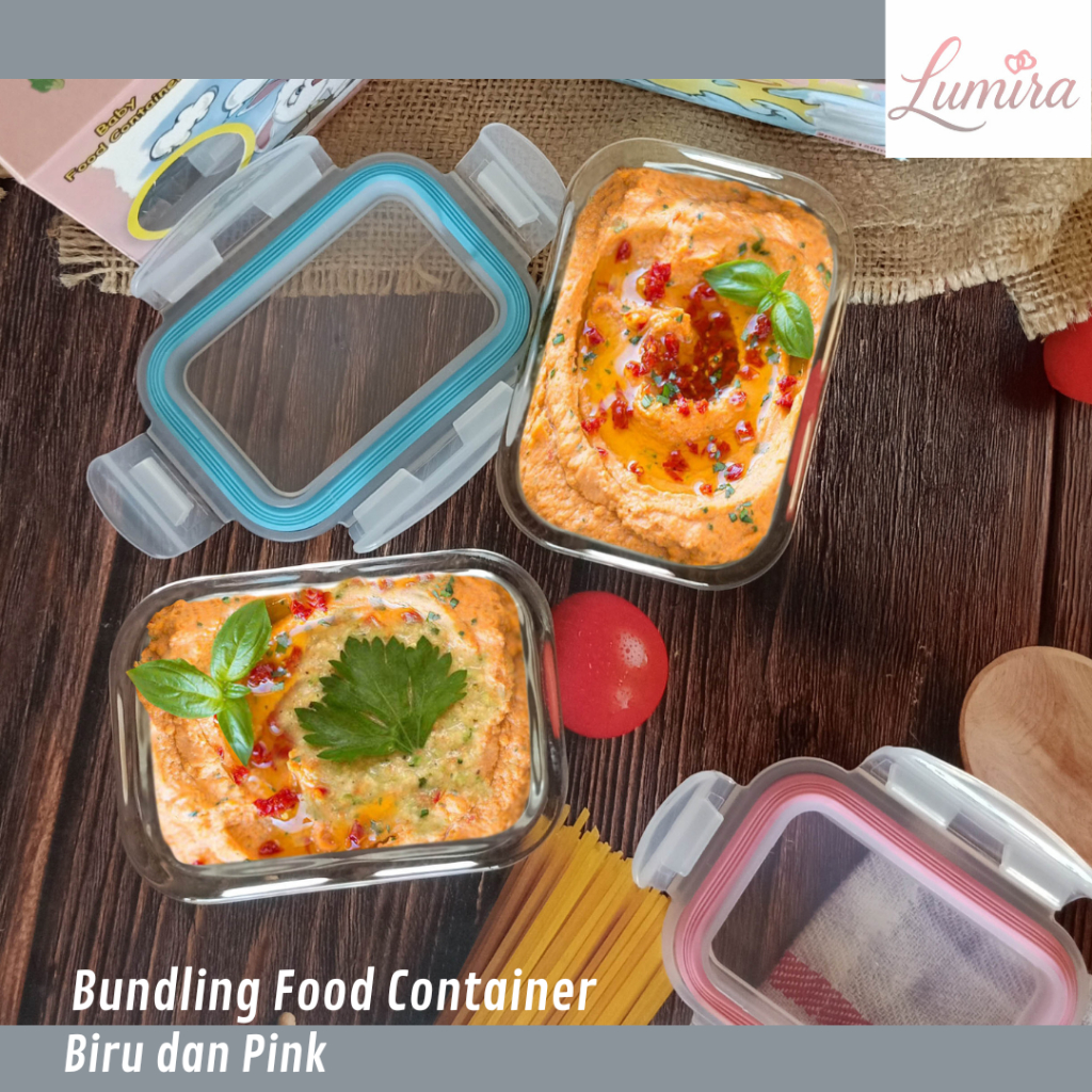Jual Bundling Food Container 150ml PINK dan BIRU Kotak Makan Kaca untuk ...