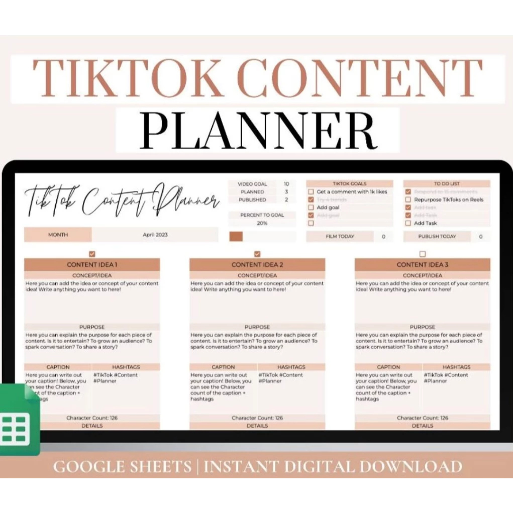 Jual TikTok Content Planner Spreadsheet, Digital TikTok Planner, GoogIe ...