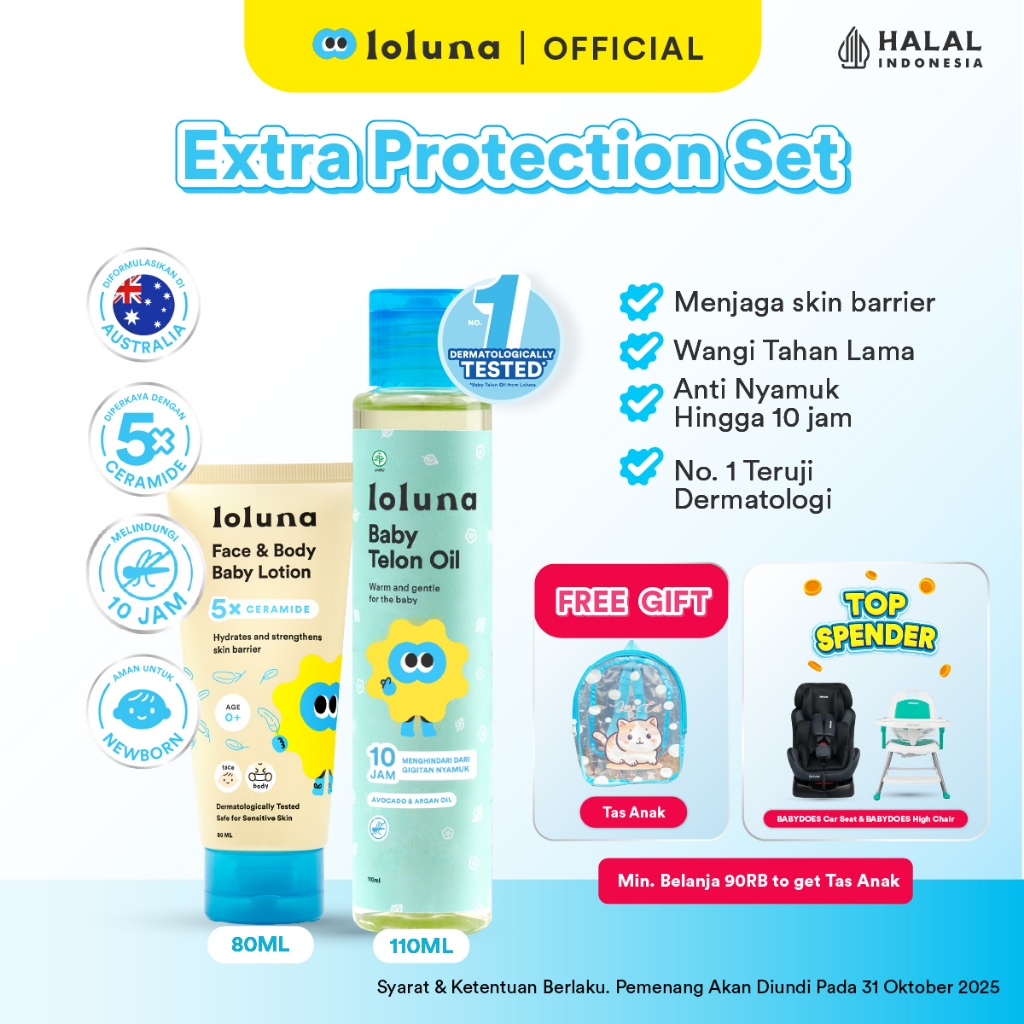 Jual Loluna Extra Protection Set - Baby Minyak Telon Extra/ Face & Body ...