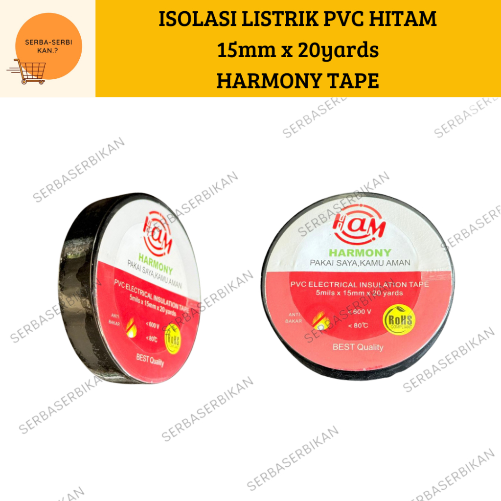Jual Isolasi Listrik Hitam PVC 15mm 14m Vinyl Tape HARMONY TAPE ...