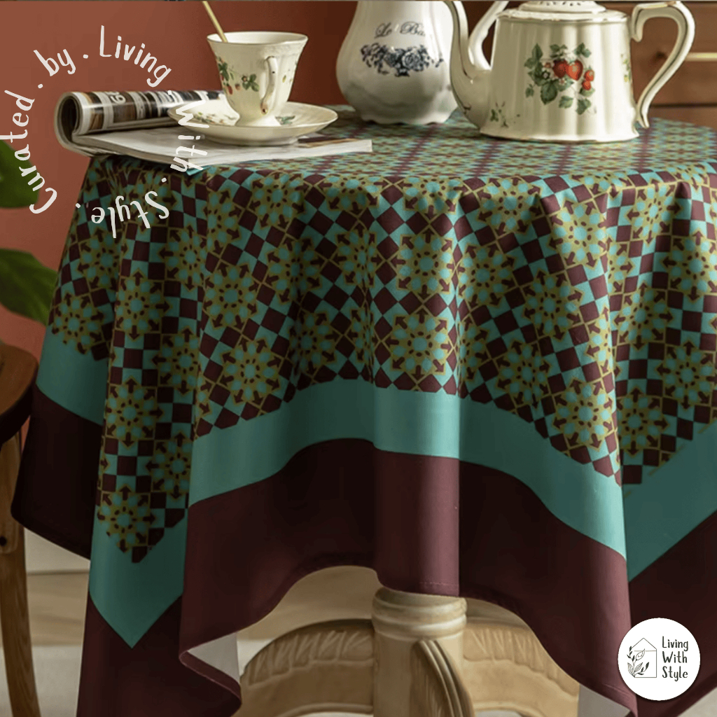 Jual Living With Style - Green Mosaic Luxury Table Cloth / Taplak Meja ...