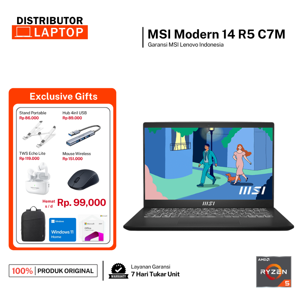 Jual MSI Modern 14 R5 C7M R5-7430U 16GB/512GB AMD Radeon Graphics/14 ...