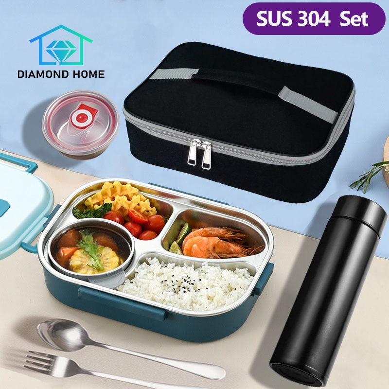 Jual Lunch box kotak makan Set stainless 304 sekat 4/5 1500ml anti tumpah sendok garpu kotak ...