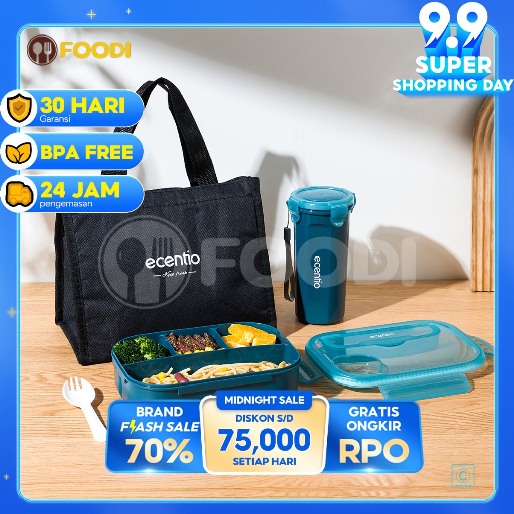 Jual 【3pcs set】Ecentio kotak makan set anti tumpah tempat makan kotak tempat bekal 1200ml BPA ...