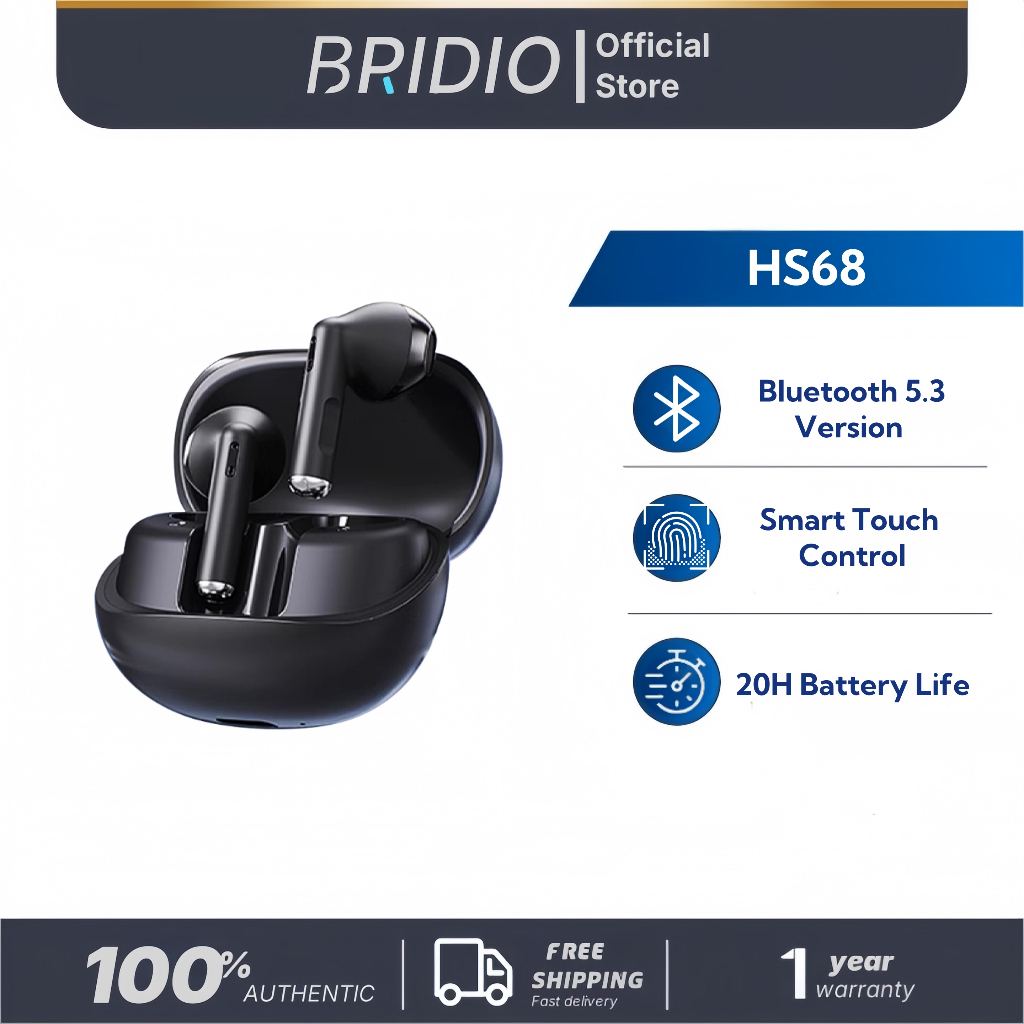 Jual Bridio HS68 Bluetooth Earphone TWS Headset Smart Touch Control ...