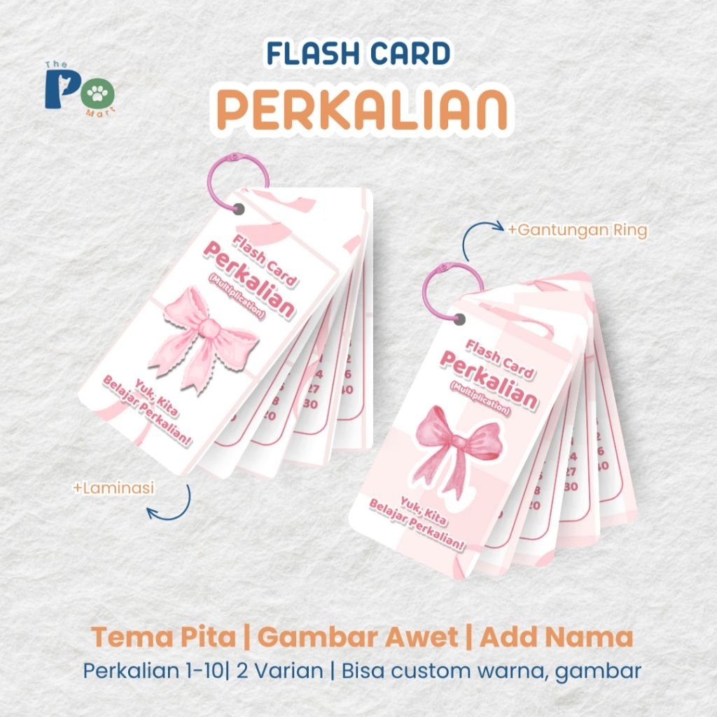 Jual Flash Card Perkalian Anak SD Tema Pita | Belajar Matematika 1-10 ...