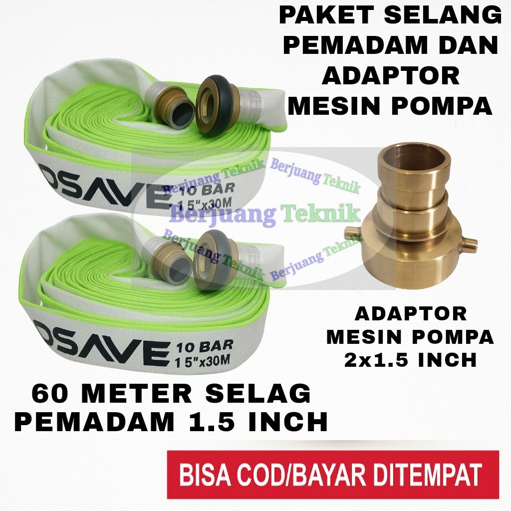 Jual Paket Selang Pemadam 1.5 Inch x 30 meter dan Adaptor Pemadam ...