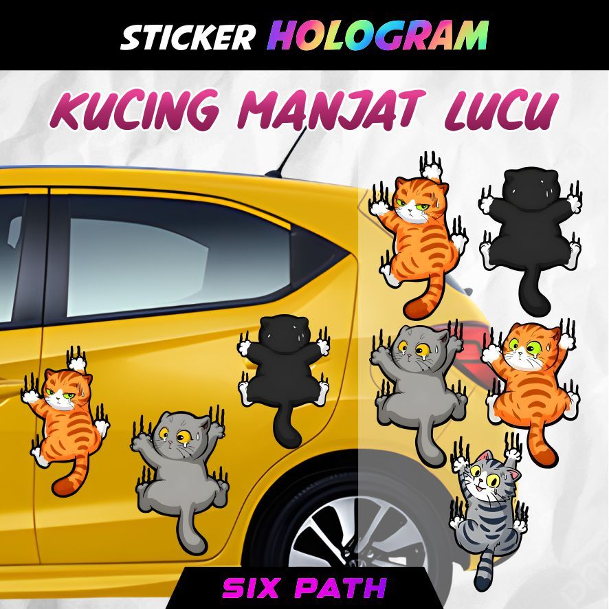 Jual Stiker Kucing Oren Manjat Lucu Imut Gemes Gemoy Cute Cat Bahan ...