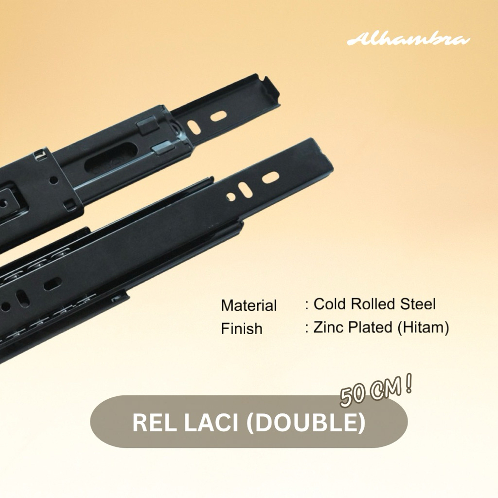 Jual [50 cm] Rel Laci Full Extension Roda Hitam - Double Track 500 mm ...