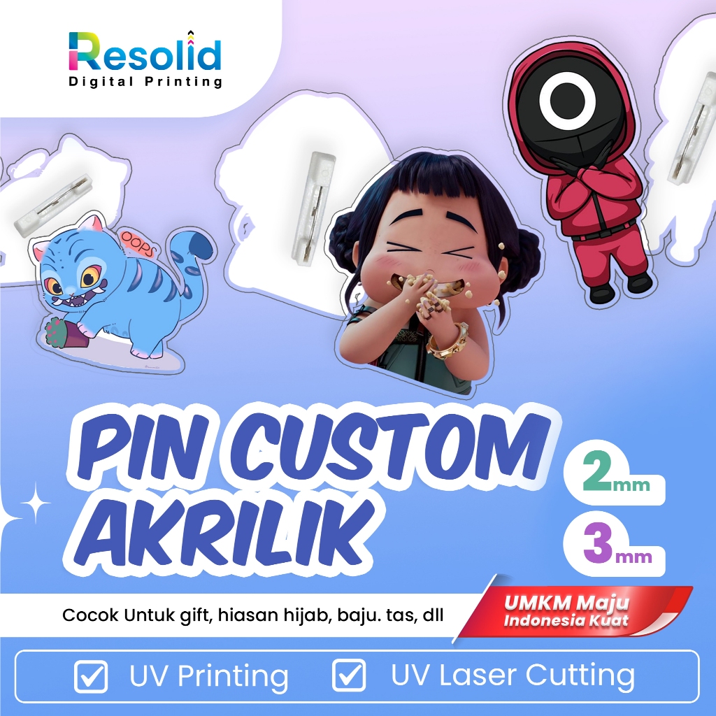 Jual Custom Pin Akrilik Ukuran 3mm & 2mm Double | Custom Nama Karakter ...