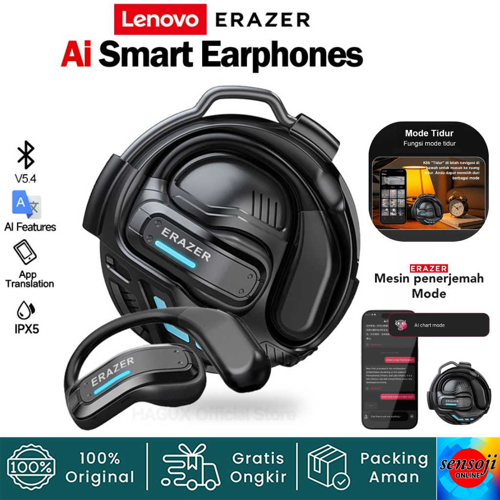 Jual Lenovo ERAZER X8 Earphone AI Translator TWS Headset Bluetooth AI ...