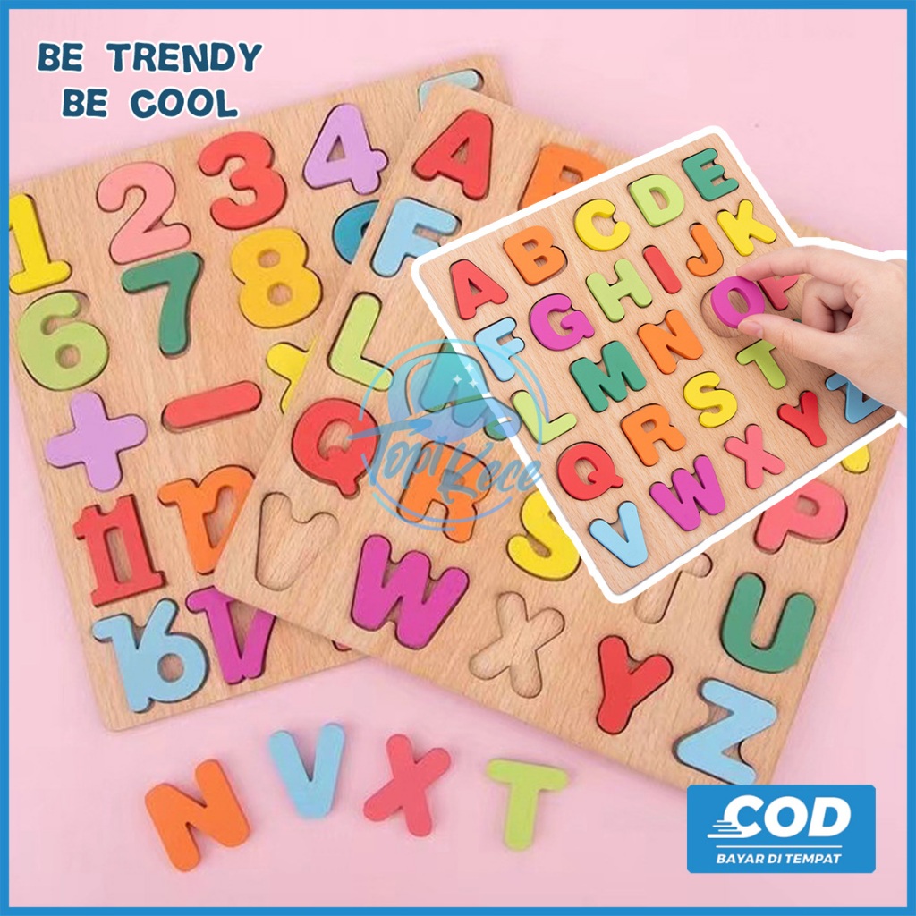 Jual Mainan Anak Puzzle Kayu 3D Huruf Angka Alphabet Geometri Model ...