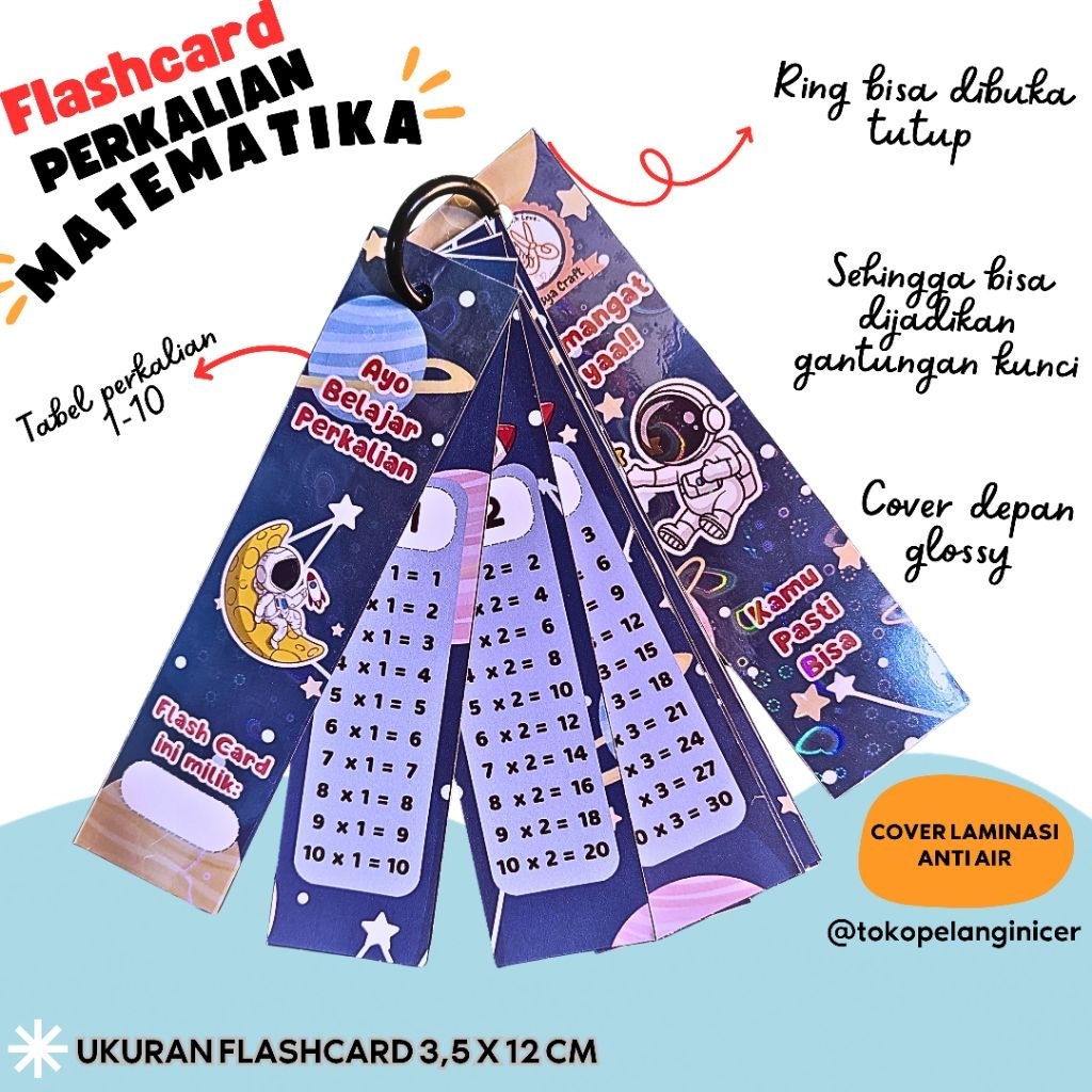 Jual Flashcard Perkalian Matematika Anak Motif Astronot | Tabel ...