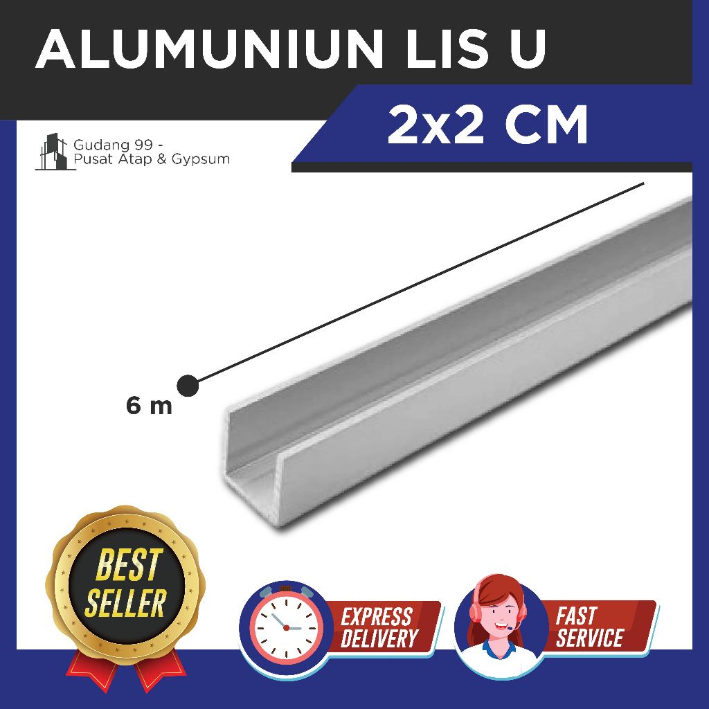 Jual Alumunium U / Lis U 2x2 cm / Lis U Alumunium / Tali Air ...