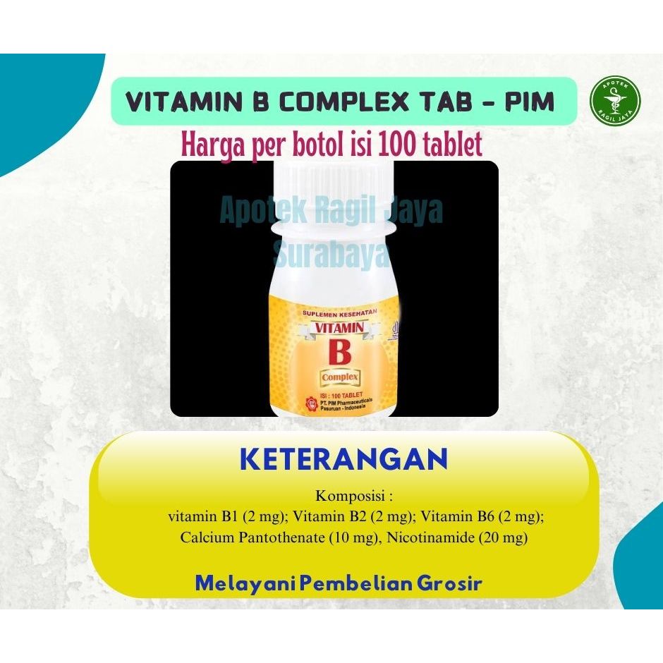 Jual VITAMIN B COMPLEX PIM BOTOL ISI 100 TABLET | Shopee Indonesia