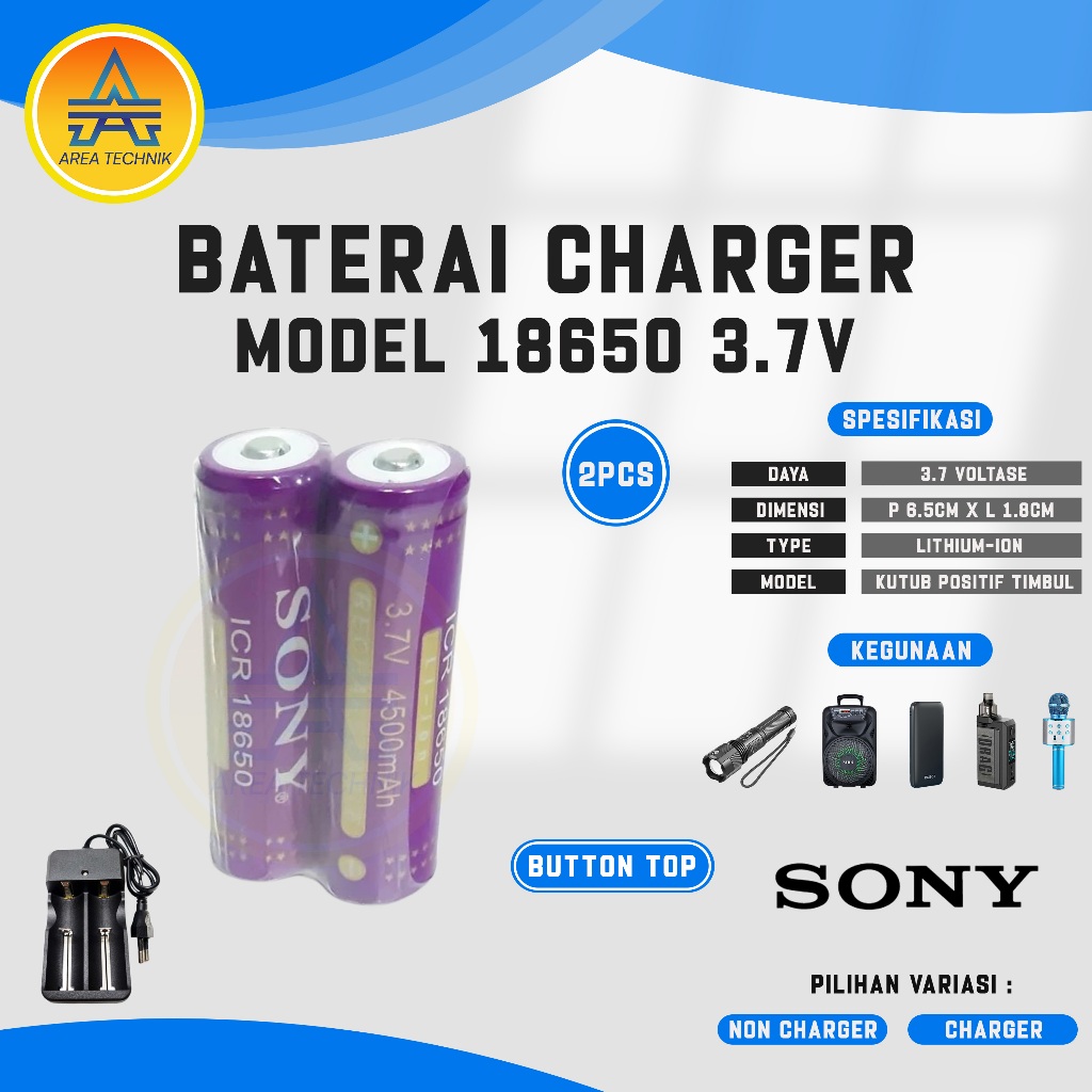 Jual Baterai Isi Ulang Mic / Lampu Type Lithium 18650 3.7V - 4500mAh ...