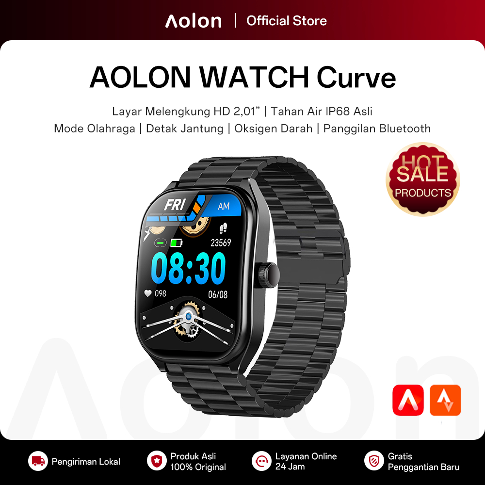 Jual Aolon Curve Jam Smartwatch Original IP68 Waterproof 2.01-inch ...