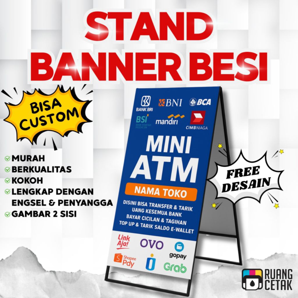 Jual (bisa custom ukuran dan desain)STANDING BESI LIPAT 2 SISI BANNER ...