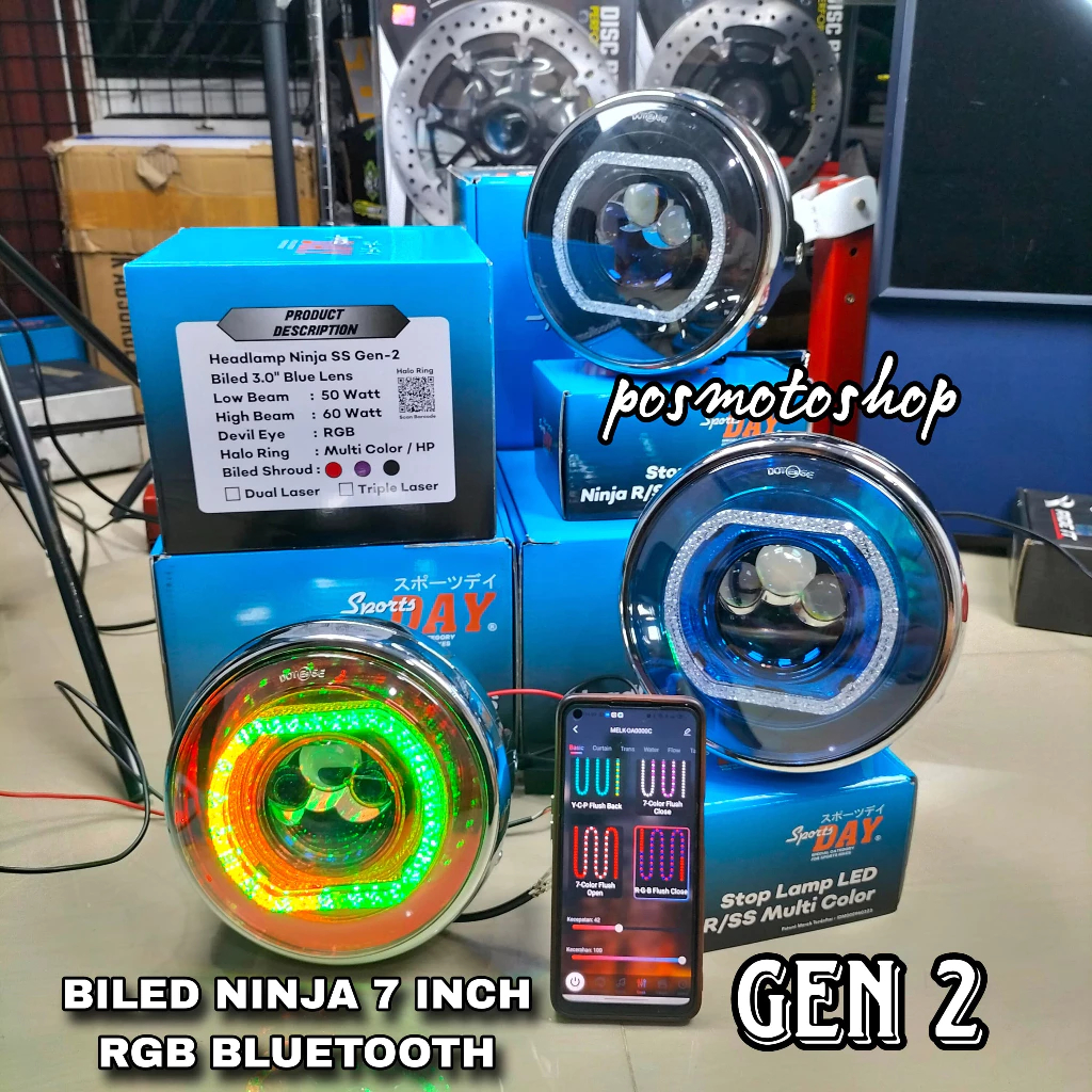 Jual Lampu Depan Ninja SS Set Biled 7 nch Day RGB Headlamp Ninja R ...