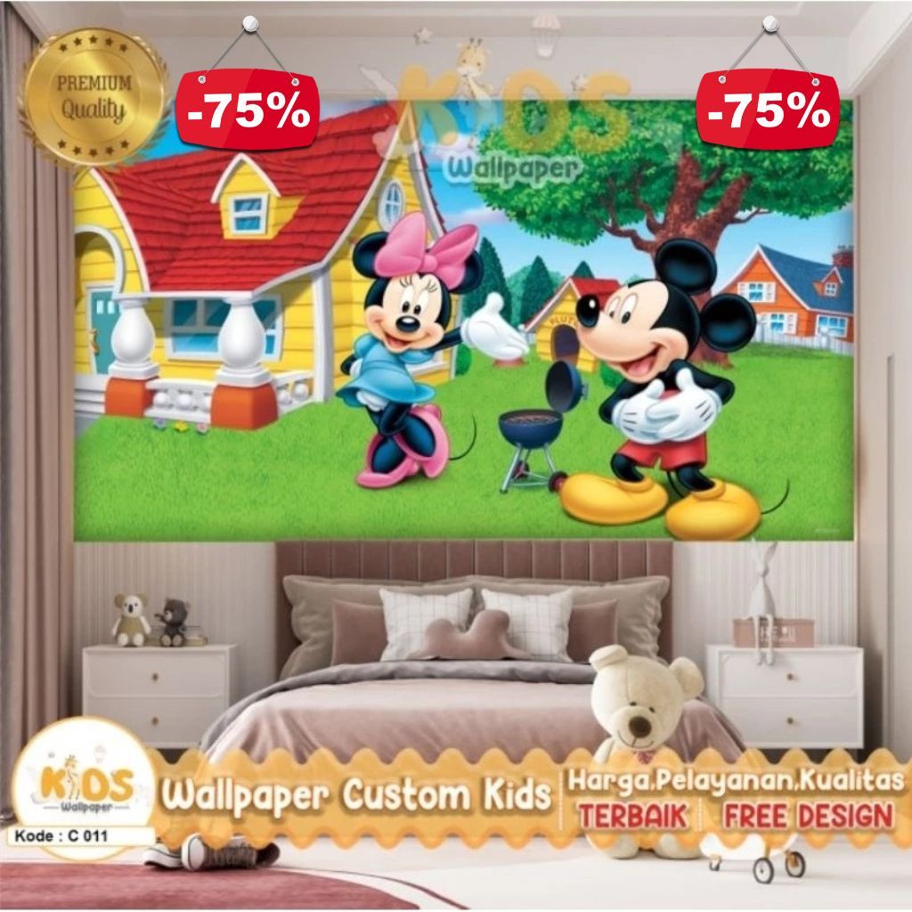 Jual Wallpaper Dinding Custom 3D Tema Mickey Mouse | Animasi Hewan ...
