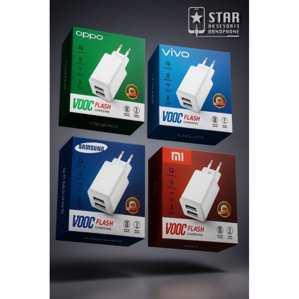 Jual Travel Charger Casan 2 port USB Vooc Flash Charging MICRO USB ...