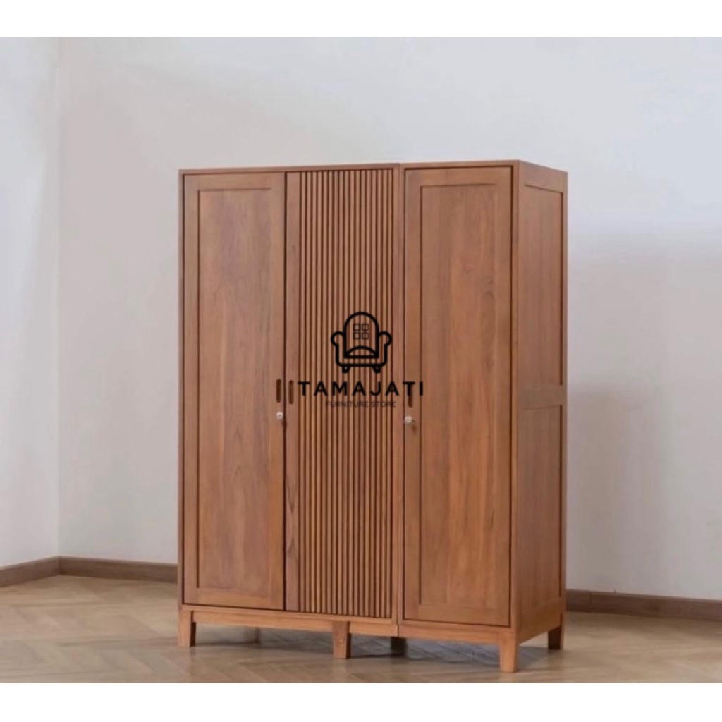 Jual Almari pakain kayu jati pintu salur minimalis lemari baju | Shopee ...