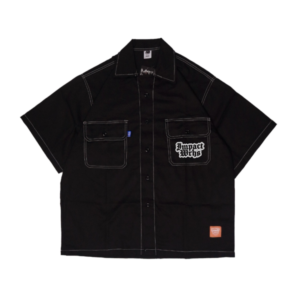 Jual IMPT WRHS | Work Shirt | Kemeja Hitam Pendek Boxy Skena ...