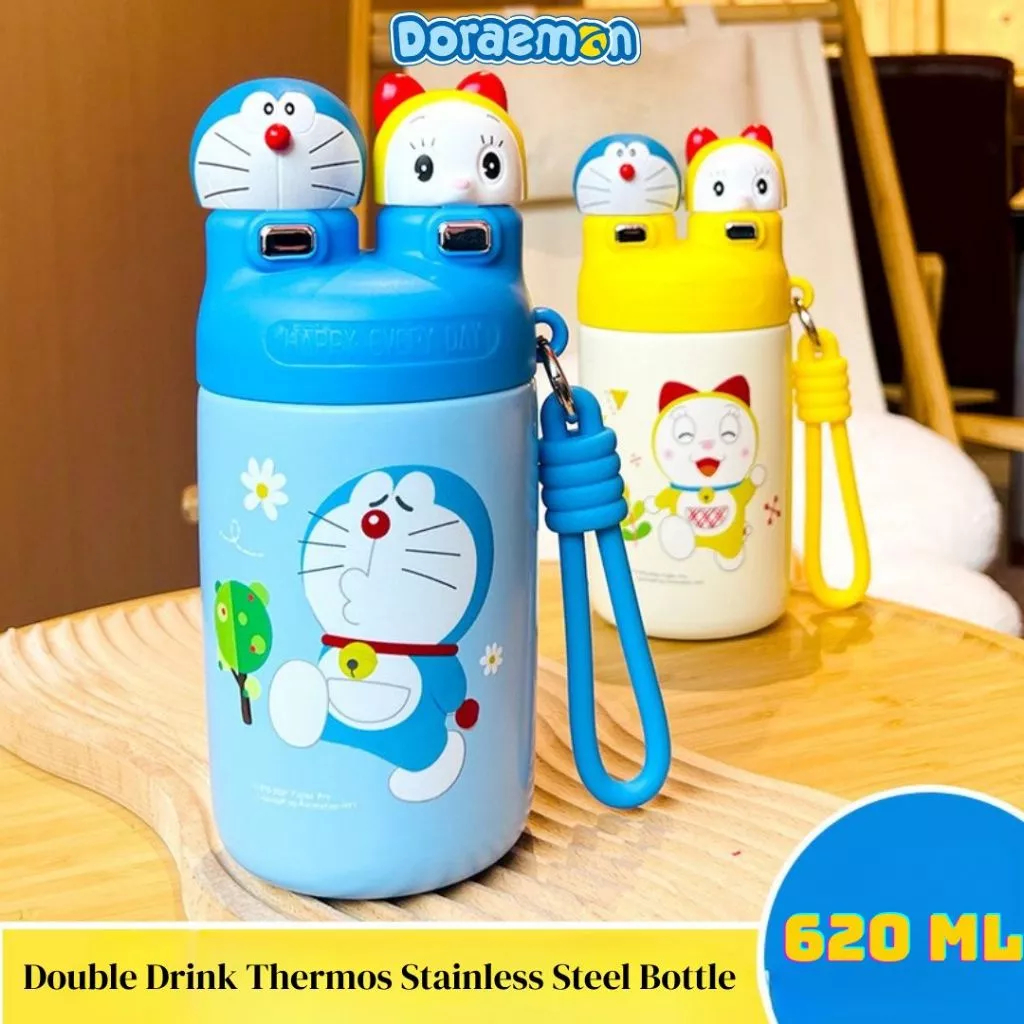 Jual Doraemon Double Drink Thermos Stainless Steel Bottle 620ML - Botol ...