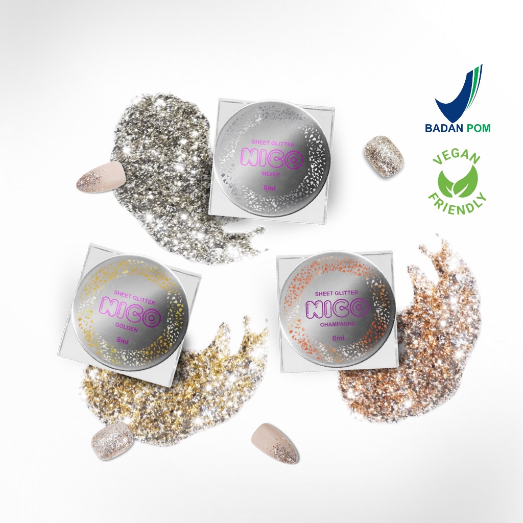 Jual NICO SHEET GLITTER GEL NAIL ART OMBRE DESIGN GEL POT BPOM | Shopee ...