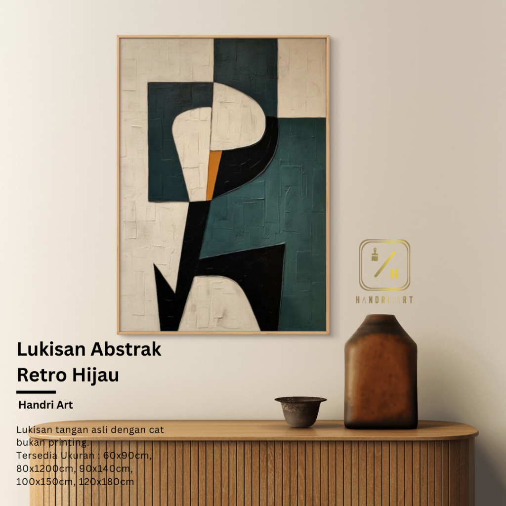 Jual HandriArt | Lukisan Retro Hijau Modern Minimalis Abstrak | Lukisan ...
