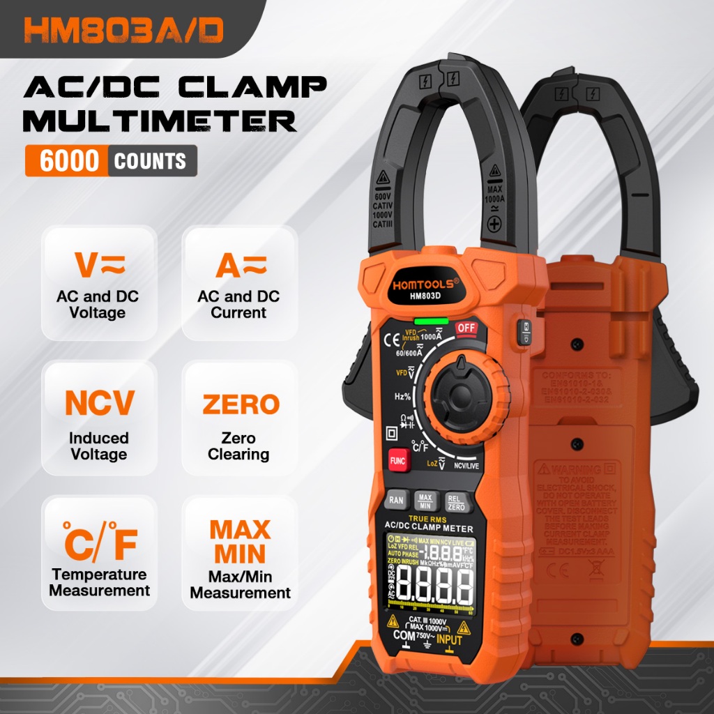 Jual HOMTOOLS HM803 Kapasitas Rahang Meteran Klem Digital 1000V/1000A ...