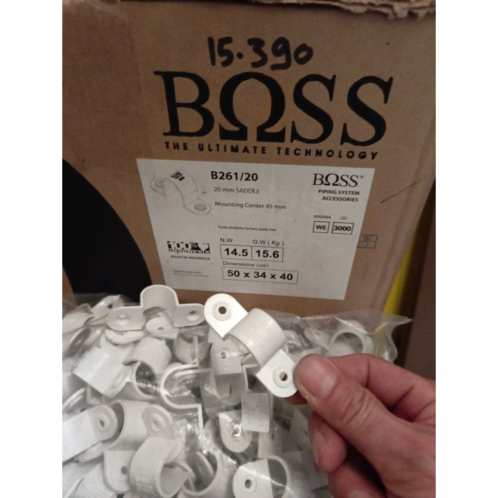 Jual Klem 20mm putih Merk BOSS B 261/20 ini harga per 1 pack isi 100 ...