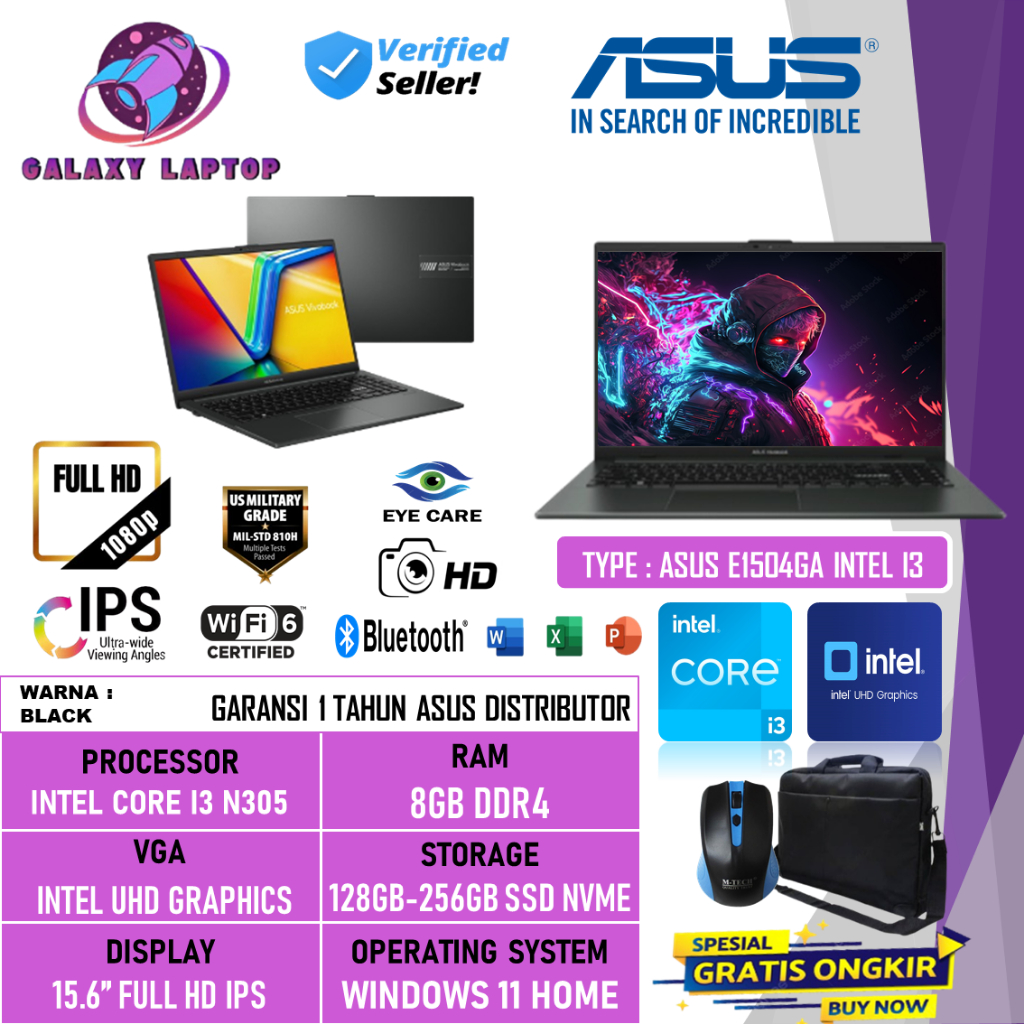 Jual Promo Asus Vivobook GO 15 E1504GA Intel i3 N305 8GB 256GB SSD 15.6 ...