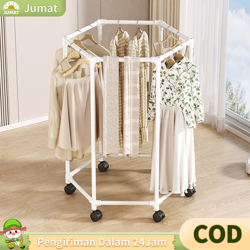 Jual COD Rak Gantung Baju bentuk Segi Empat Dengan 6 Roda Stand Hanger ...