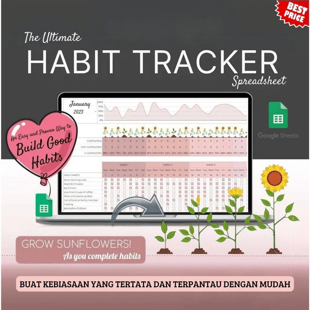 Jual (ADL - 67) Habit Tracker Spreadsheet | Planner Google Sheets Daily ...