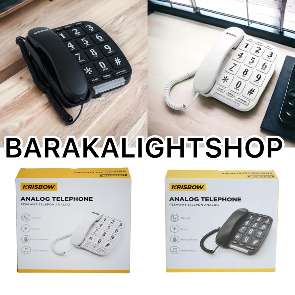 Jual KRISBOW TELEPON KABEL ANALOG BIG BUTTON HITAM PUTIH/ACE TELEPHONE ...
