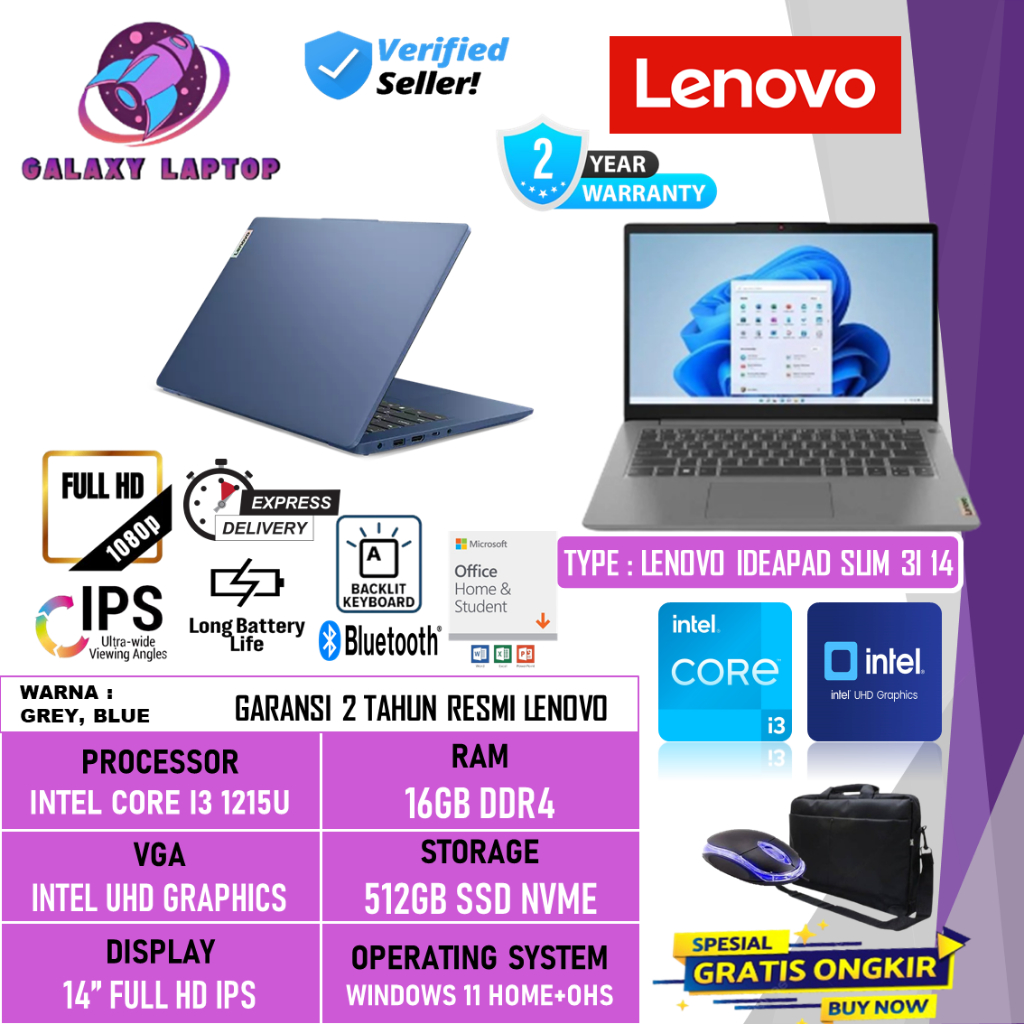 Jual Laptop Lenovo Ideapad Slim 3i 14 Intel Core i3 1315U RAM 16GB ...