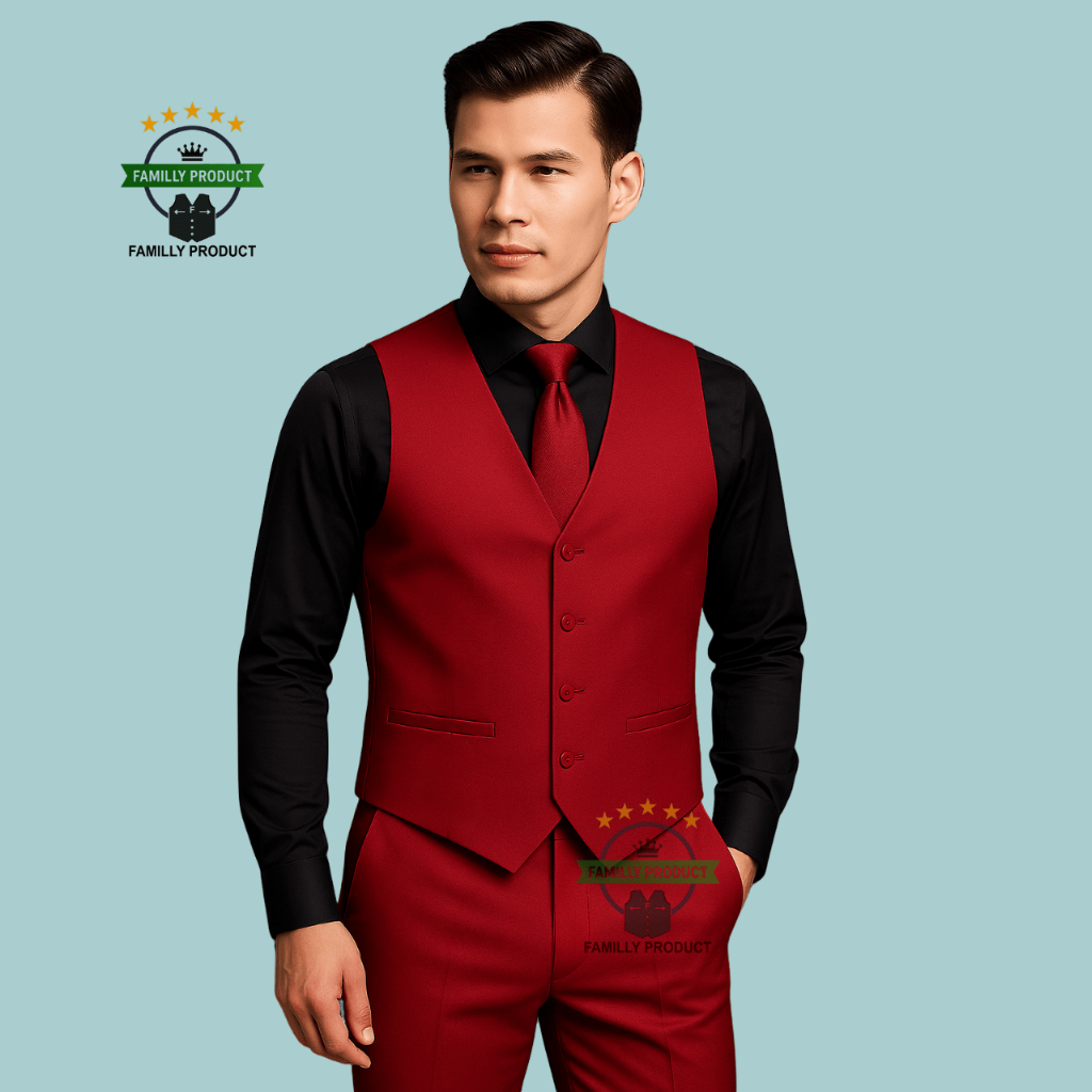 Jual Rompi Slim Fit Pria Formal Maroon 4 Kancing | Vest Kantor Wisuda ...