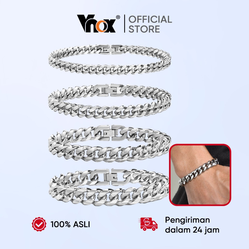 Jual Vnox Gelang Titanium Pria Wanita Anti Karat Gelang Tangan Rantai ...
