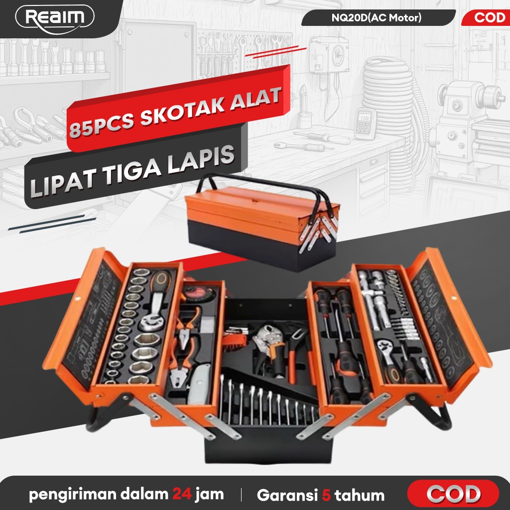 Jual Reaim Tool Kit 85 Pcs Alat Bengkel Tool Kit Kunci Sok Set Pekerjaan Otomotif Pekerjaan ...
