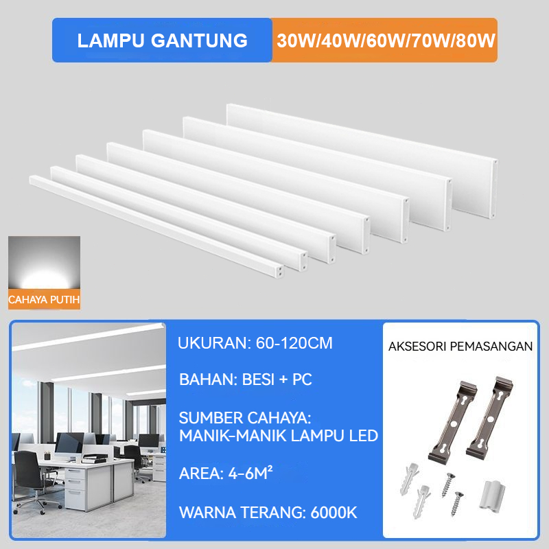 Jual Lampu LED Gantung Kantor 60cm/120cm 30W/40W/60W/70W/80W AC 180 ...