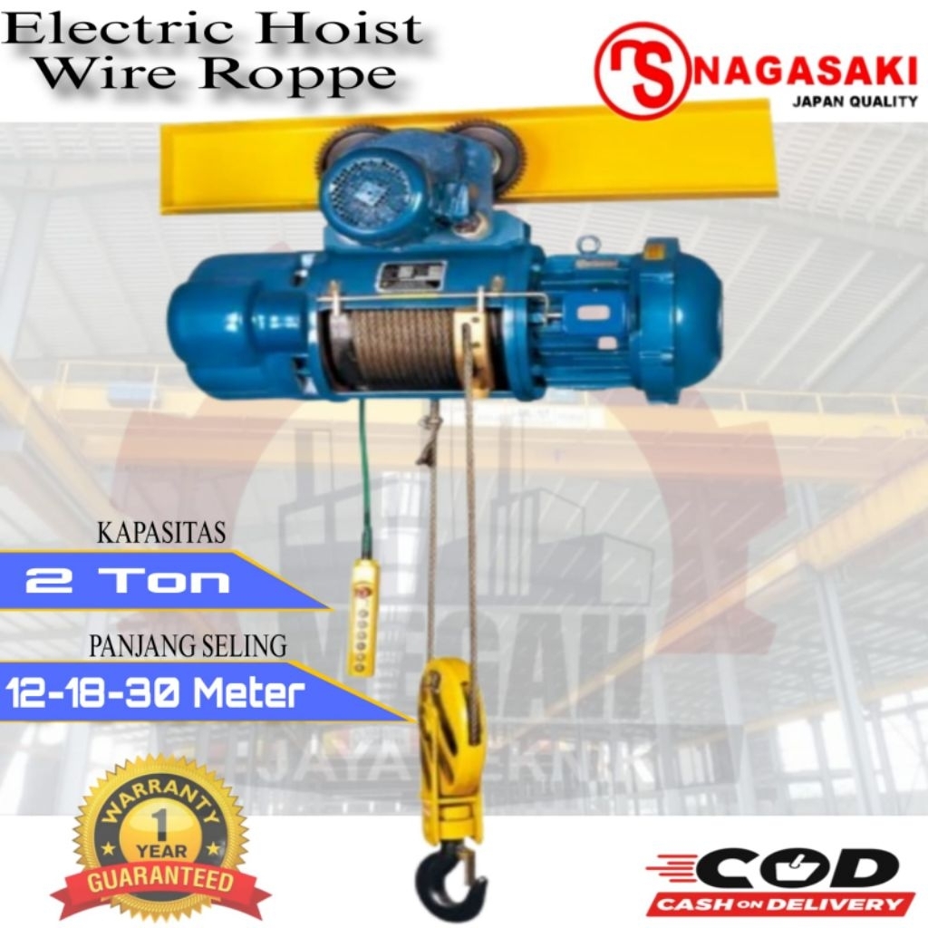 Jual CRANE Electric Hoist Wire Roppe + Troley 2 Ton x 12 mtr, 18 mtr ...