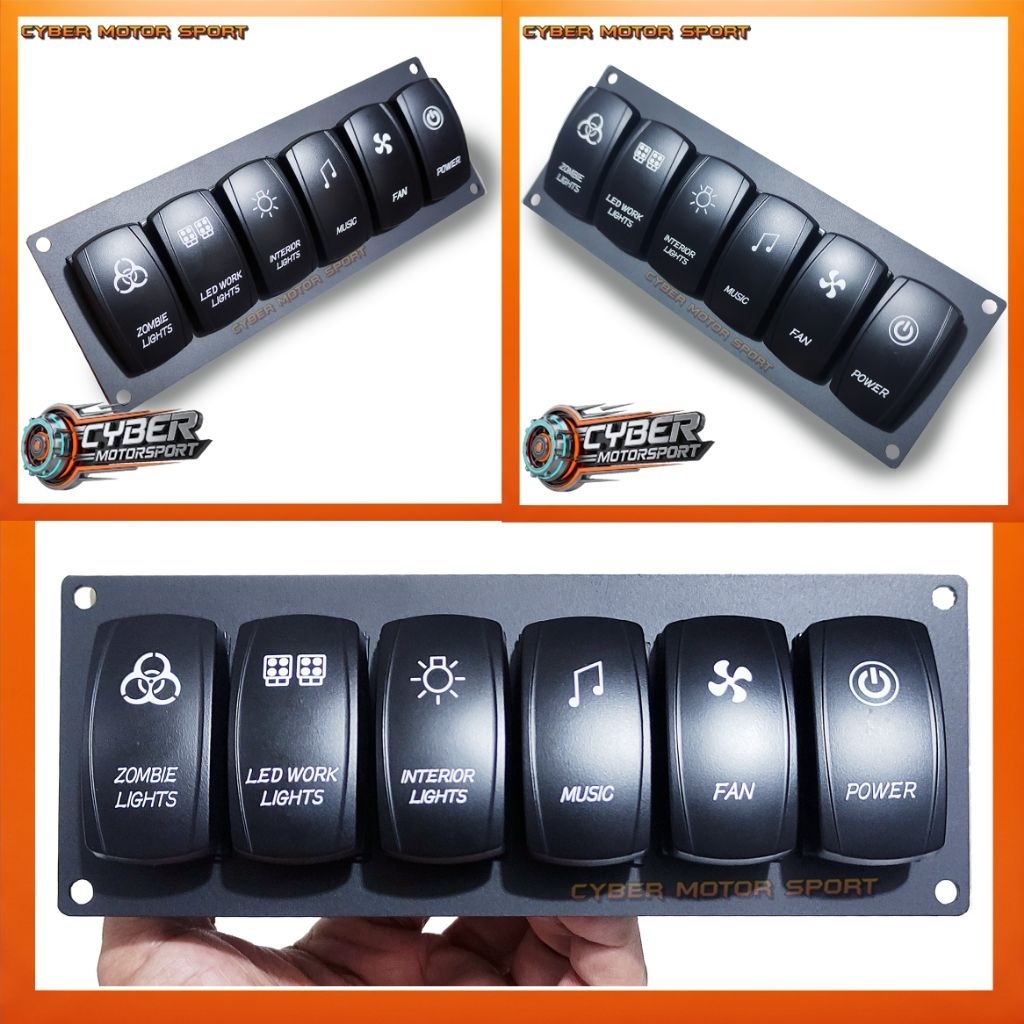 Jual Panel Saklar mobil 6 tombol rocker switch 12v 24v 6 gang LED ...