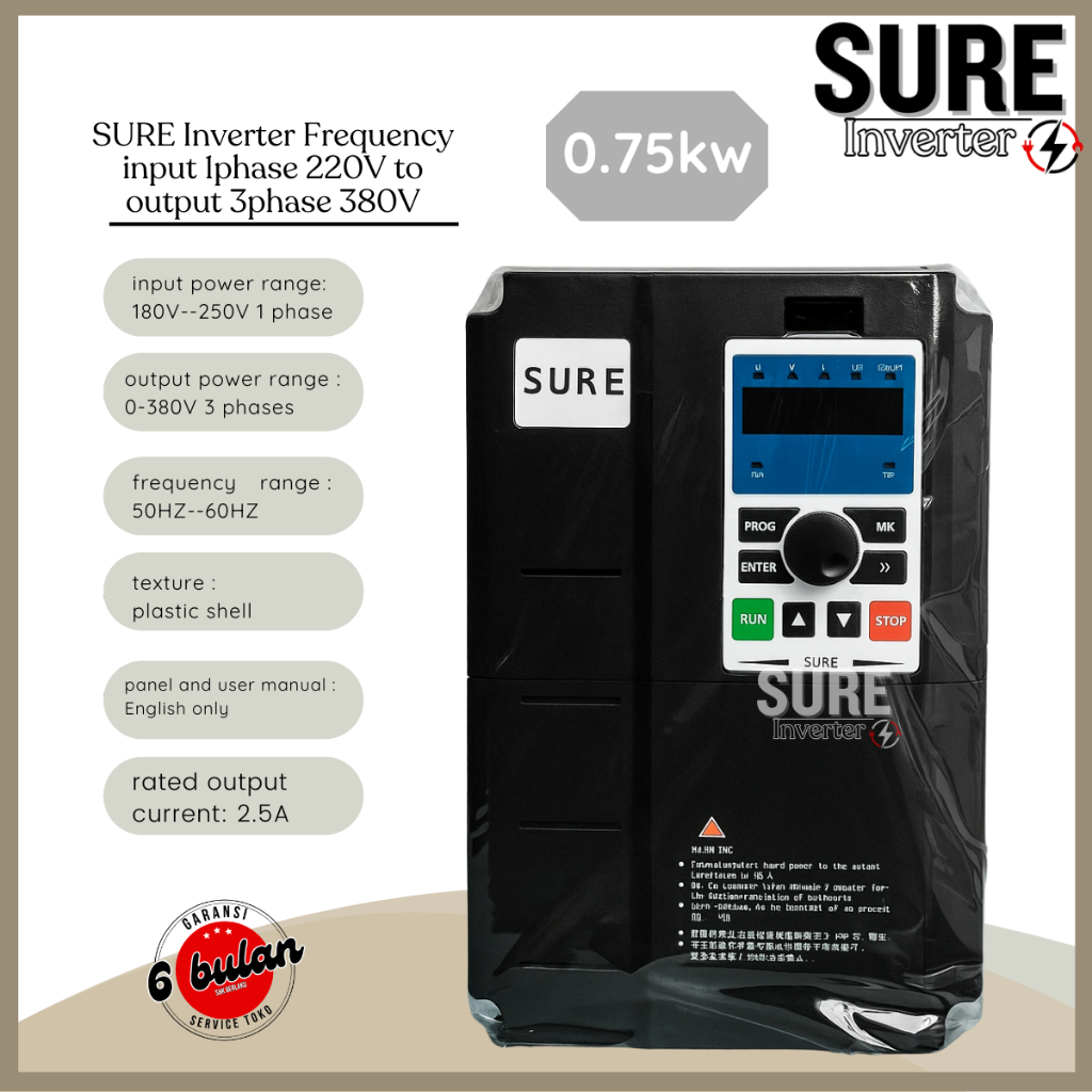 Jual Inverter Frequency SURE 0.75KW 220V Single Phase Input TO 3PHASE ...