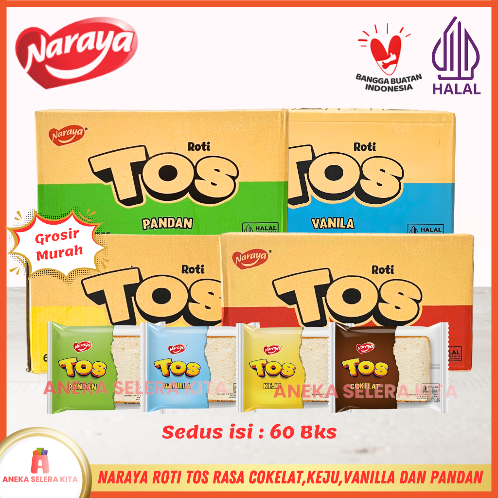 Jual Naraya Tos Roti Sandwich Isi Krim Cokelat,Keju,Vanilla Dan Pandan ...
