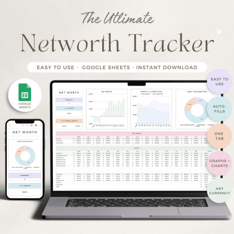 Jual Net Worth Tracker Spreadsheet Google Sheets | Kalkulator Aset ...
